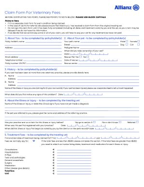 IE Allianz Claim Form For Veterinary Fees 8 PET 2022 2024 Fill And