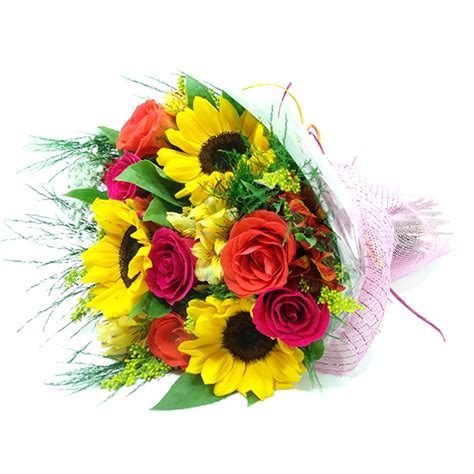 Pequeno Buquê Girassóis e Rosas Flores Mistas Inova Flores