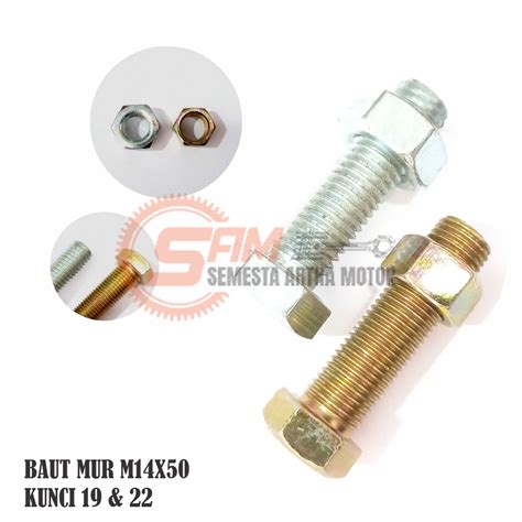 Jual Baut Mur M14 X 50 Kunci 22 19 Hex Bolt Nut Panjang 5cm Putih