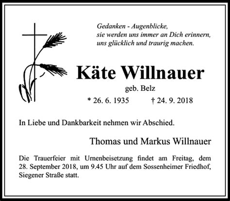 Traueranzeigen von Käte Willnauer trauer rheinmain de