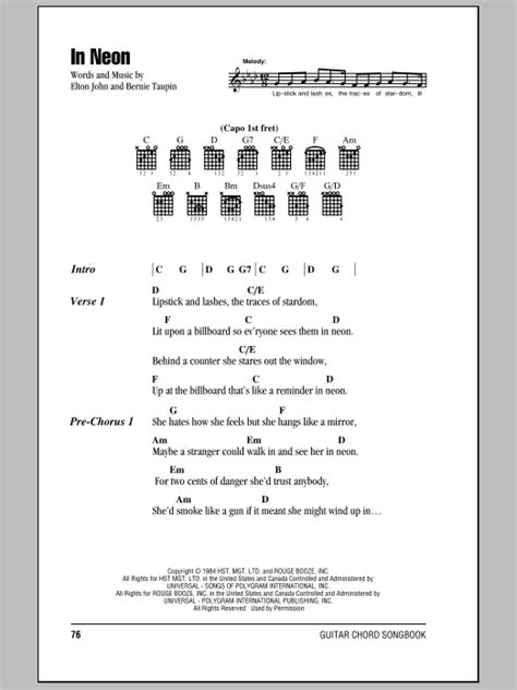 In Neon Sheet Music Elton John Guitar Chords Lyrics