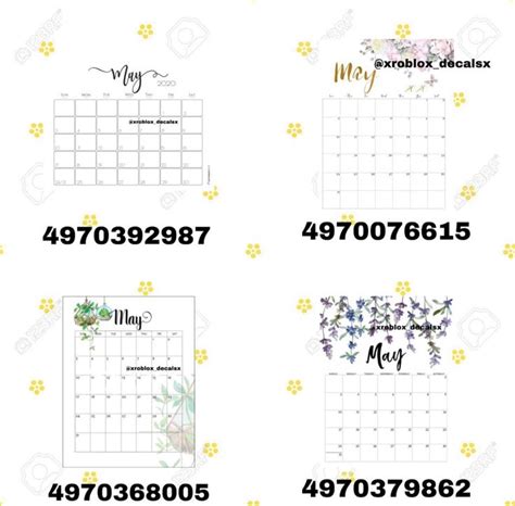 Roblox Decals Bloxburg Decal Codes Calendar Decal Bloxburg Decals Codes