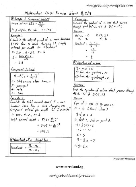 igcse formula sheet