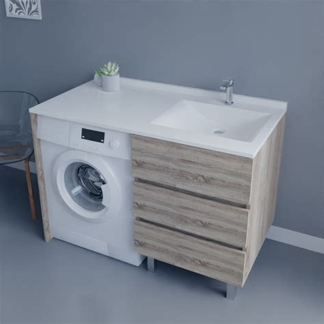 Meuble spécial pour lave linge KORA oak vasque déportée à droite