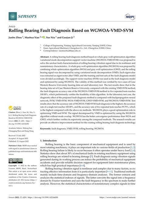 pdf rolling bearing fault diagnosis based on wgwoa vmd svm