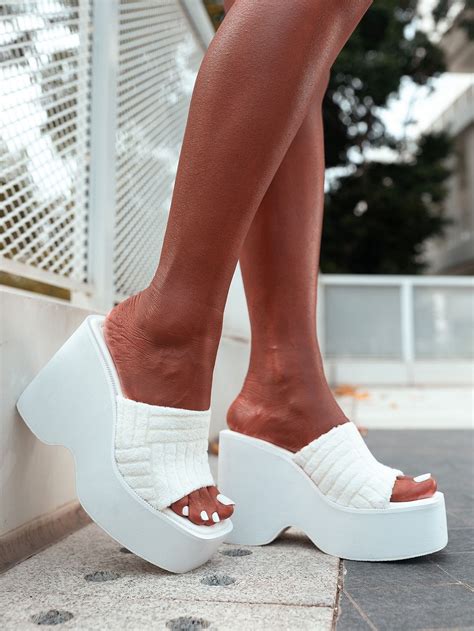 White Fashionable Plain Wedges Slide Sandals Embellished Women Shoes