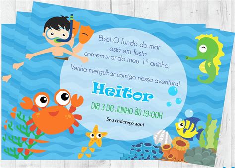 Convite Fundo do Mar 60 Modelos Imperdível Para Conferir Convite