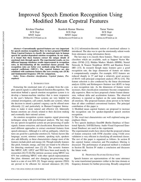 pdf improved speech emotion recognition using modified mean cepstral features