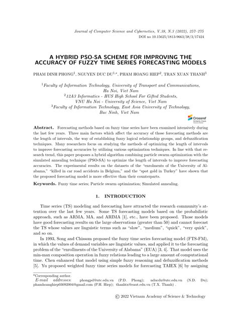 pdf a hybrid pso sa scheme for improving the accuracy of fuzzy time series forecasting models