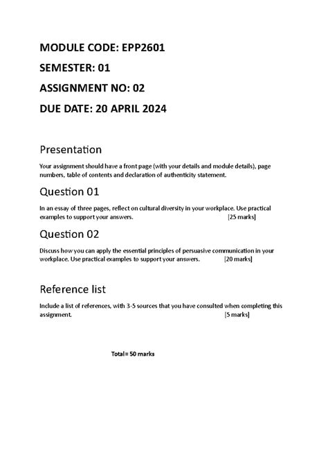 EPP2601 Assignment 02 05 April 2024 007 Original MODULE CODE EPP