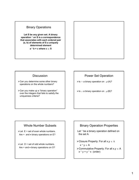 binary operations discussion power set operation whole number