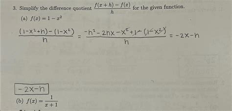 solved simplify the difference quotient f x h f x h ﻿for