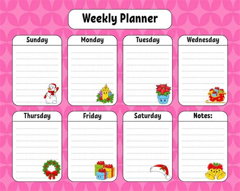 Weekly Planner Bright Colorful Blank Printable Template Vector