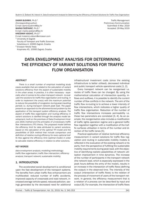 pdf data envelopment analysis for determining the efficiency of variant solutions for traffic