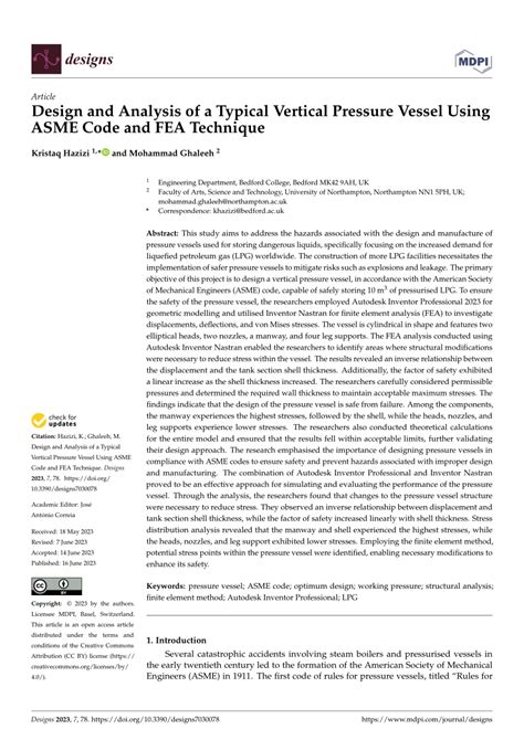 pdf design and analysis of a typical vertical pressure vessel using asme code and fea technique