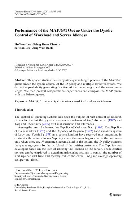 pdf performance of the map g 1 queue under the dyadic control of workload and server idleness