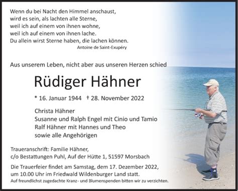 Traueranzeigen Von R Diger H Hner Trauer De