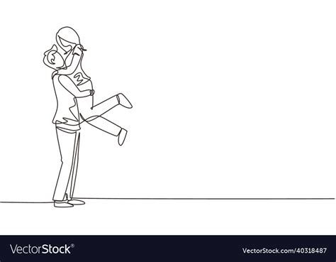 Single One Line Drawing Happy Man Carrying Vector Image