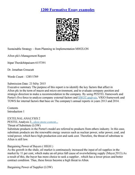 Example Of Essay 1200 Formative Essay Examples Sustainable Strategy