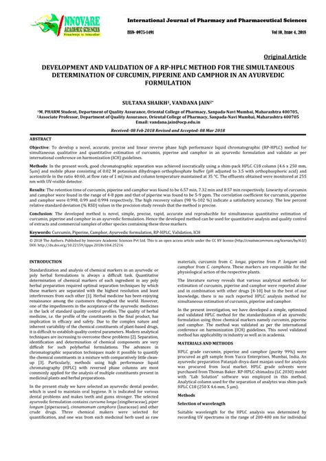 pdf development and validation of a rp hplc method for the simultaneous determination of