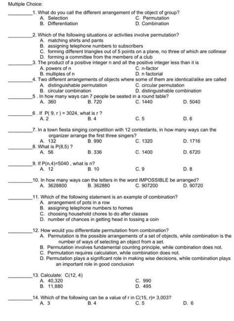 [solved] topic permutations and combinations multiple choice 1 what do course hero