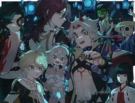 Aether Paimon Arataki Itto Shikanoin Heizou Hanyuuda Chizuru And 4