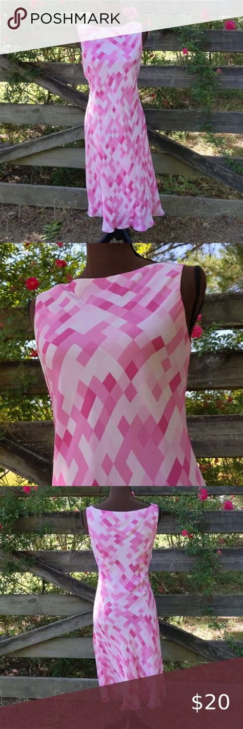 Jones New York Signature Pink White Dress Red Long Sleeve Dress