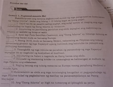 Gawain 1 Pagsunod Sunorin Mo Panuto Ayusin Ang Tamang Pagkasunod Sunod