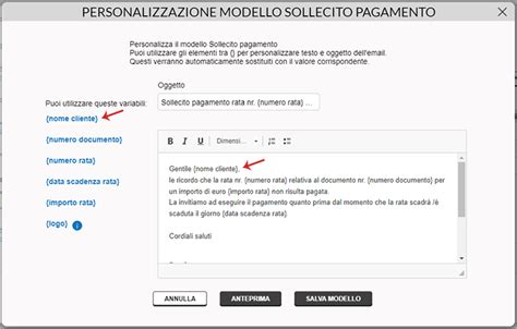 Configurare Template Email Per L Invio Dei Solleciti Di Pagamento