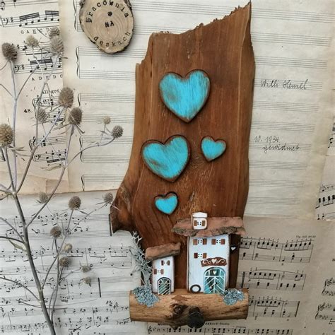 rustykalny wieszak z turkusowymi sercami no Pracownia ღ art Madam pl