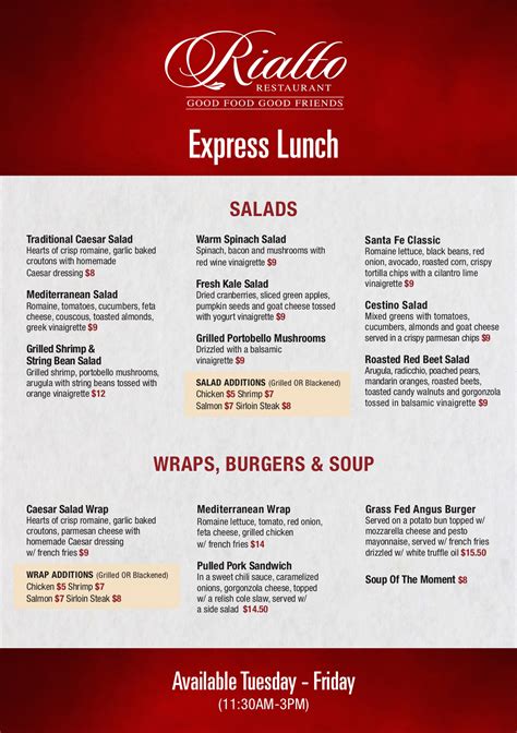 Menus Rialto Restaurant