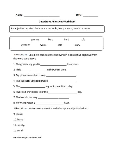 Limiting Adjectives Worksheet Th Grade