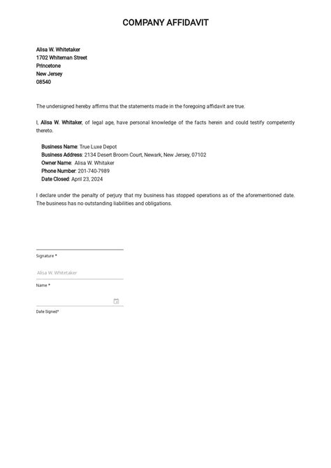 Google Docs Affidavit Template