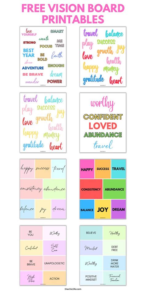 Colorful Vision Board Words Free Printable PDF Free Vision Board
