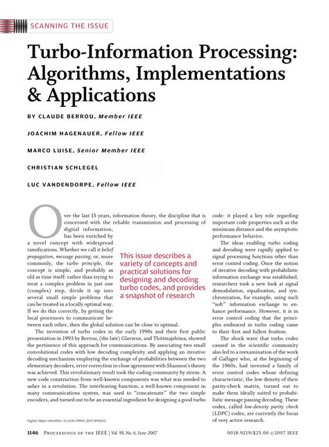 pdf special issue on turbo information processing algorithms implementations and applications