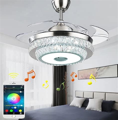 Inch Bluetooth Crystal Ceiling Fan Lights With Music Player And