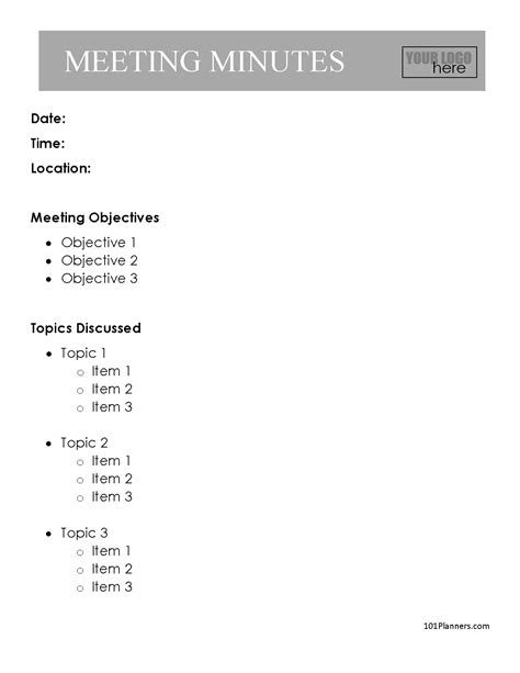 Free Meeting Minutes Templates Word Pdf Excel Google Docs