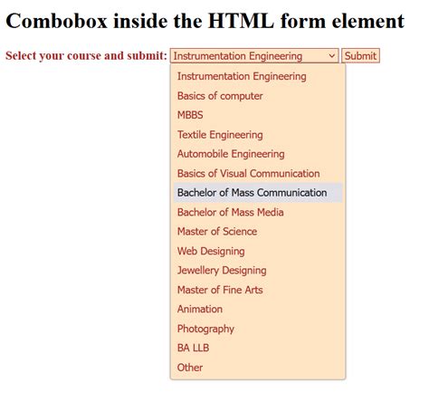 Combobox Html Javatpoint
