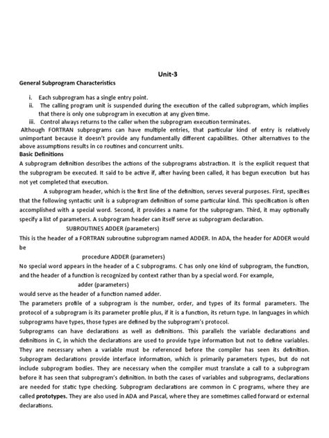 unit 3 principles of programming languages pdf subroutine parameter computer programming