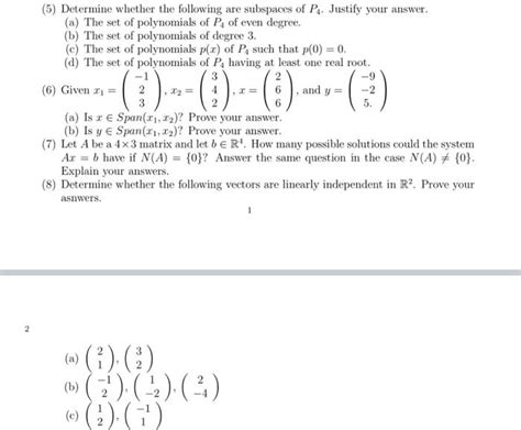 solved 5 determine whether the following are subspaces of