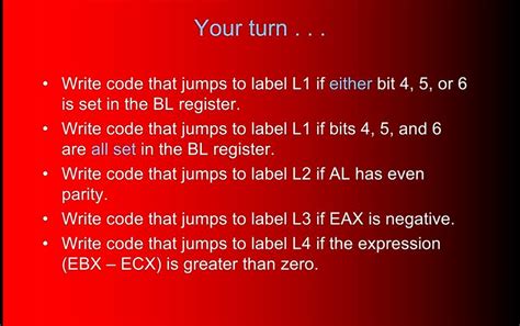 solved write assembly language code your turn write code that jumps to label l1 if either bit 4