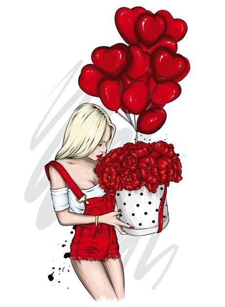 Hermosa chica y san valentín Vector Premium Arte de calavera de