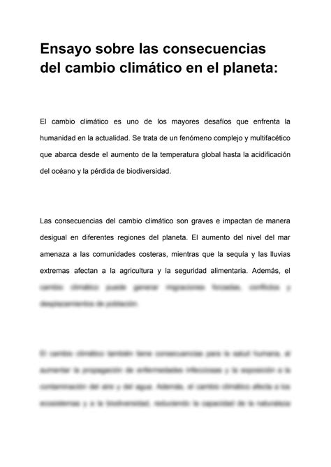 SOLUTION Ensayo Sobre Las Consecuencias Del Cambio Clim Tico En El