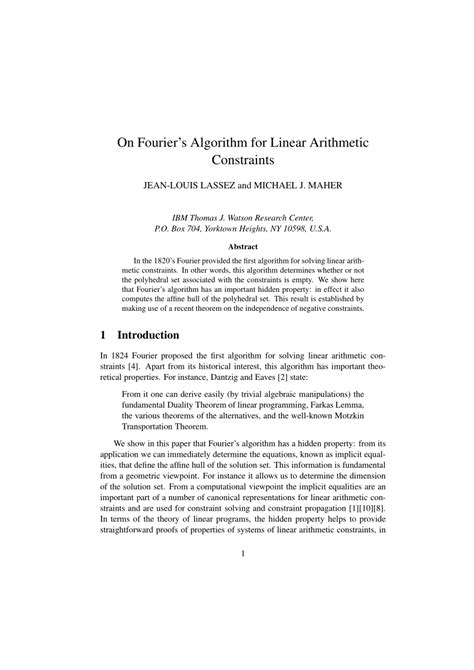 pdf on fourier s algorithm for linear constraints
