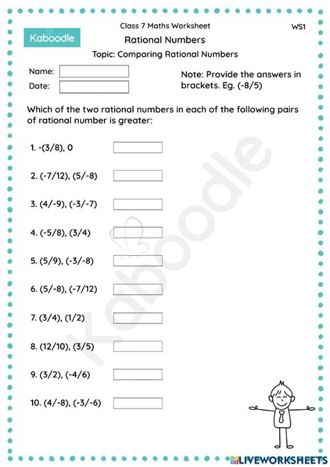 Rational Numbers Comparing Rational Numbers Worksheet Live