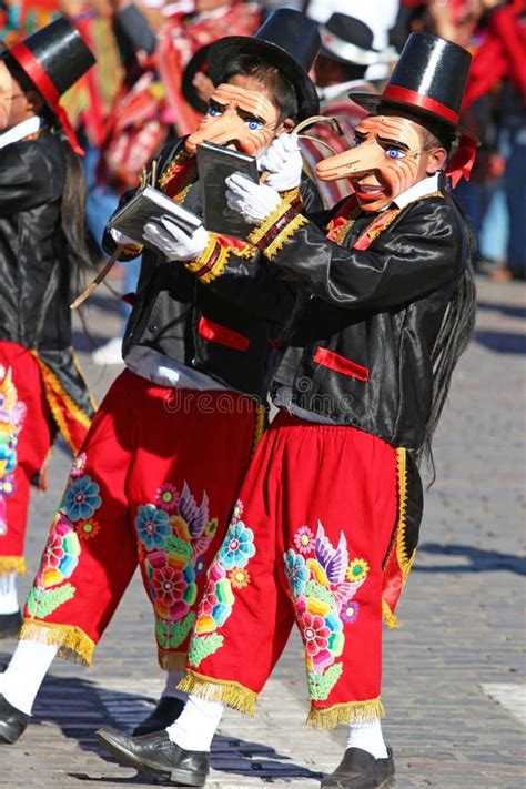 Masked Peruvian Dancers At The Annual Fiesta Del Cusco 2019 Editorial