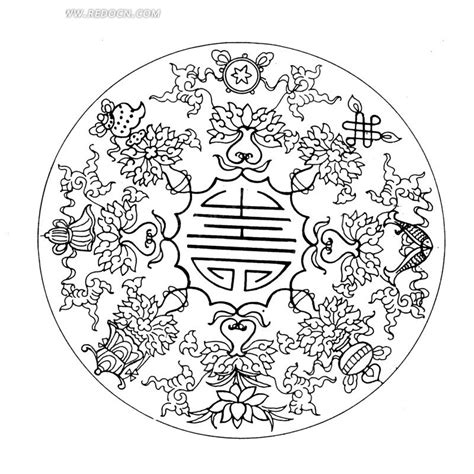 中国古典图案 佛八宝古字寿连弧纹构成的圆形图案AI素材免费下载 红动中国