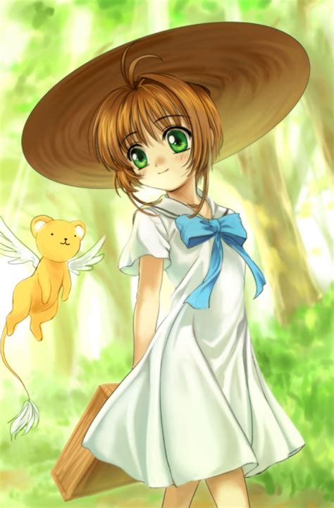 Safebooru Blush Card Captor Sakura Dress Green Eyes Hat Kero Kinomoto Sakura Moonknives 168566