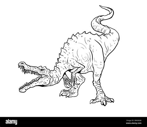 Dinosaurio carnívoro Baryonyx Ataque Dino dibujo aislado Página