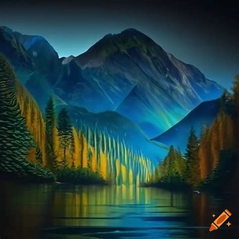Intricate Painting Of A Mountain Valley With A River And Forest On Craiyon